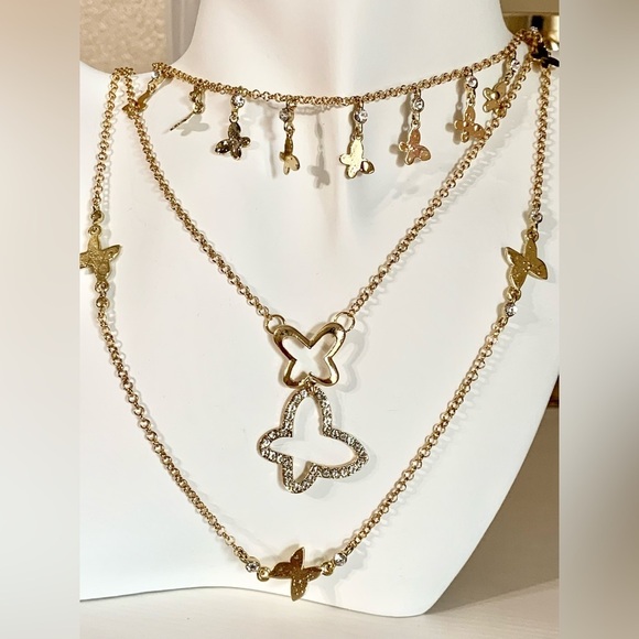 Jewelry | 3 Strand Layer Butterfly Link Necklace | Poshmark